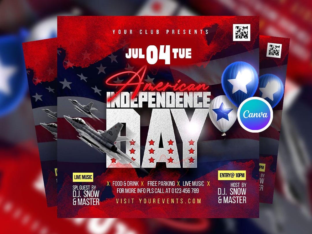 Editable 4th of July Celebration Flyer Canva Template, Independence Day ...