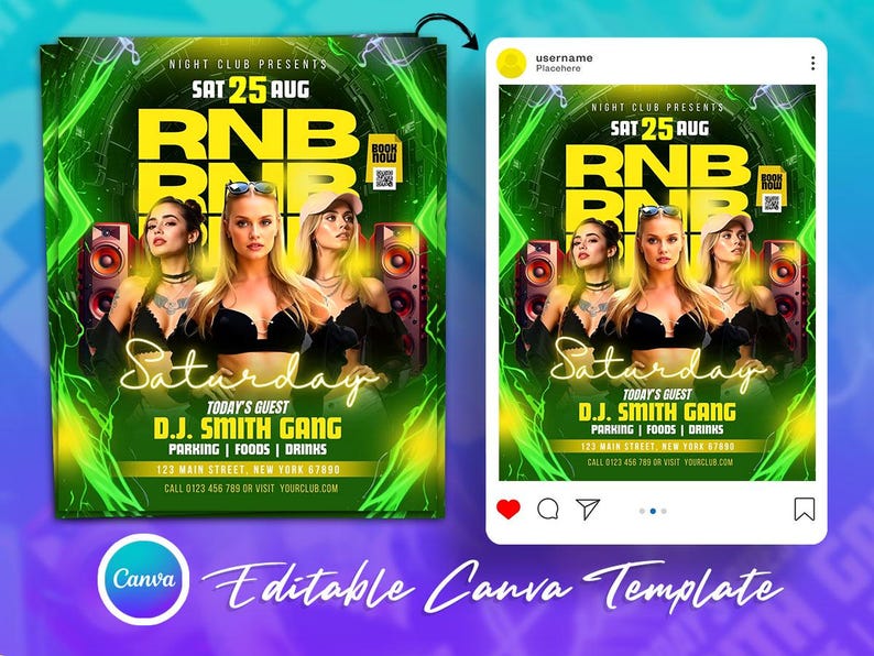 Rnb Club Party Flyer Canva Template: Urban Music Event (digital ...