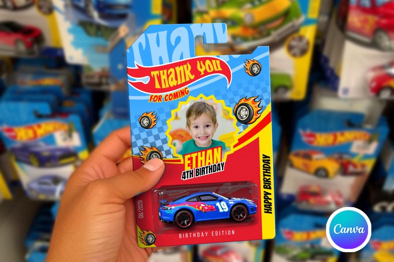 Editable Birthday Car Toy Favor Canva Template, Kids Race Car Party ...