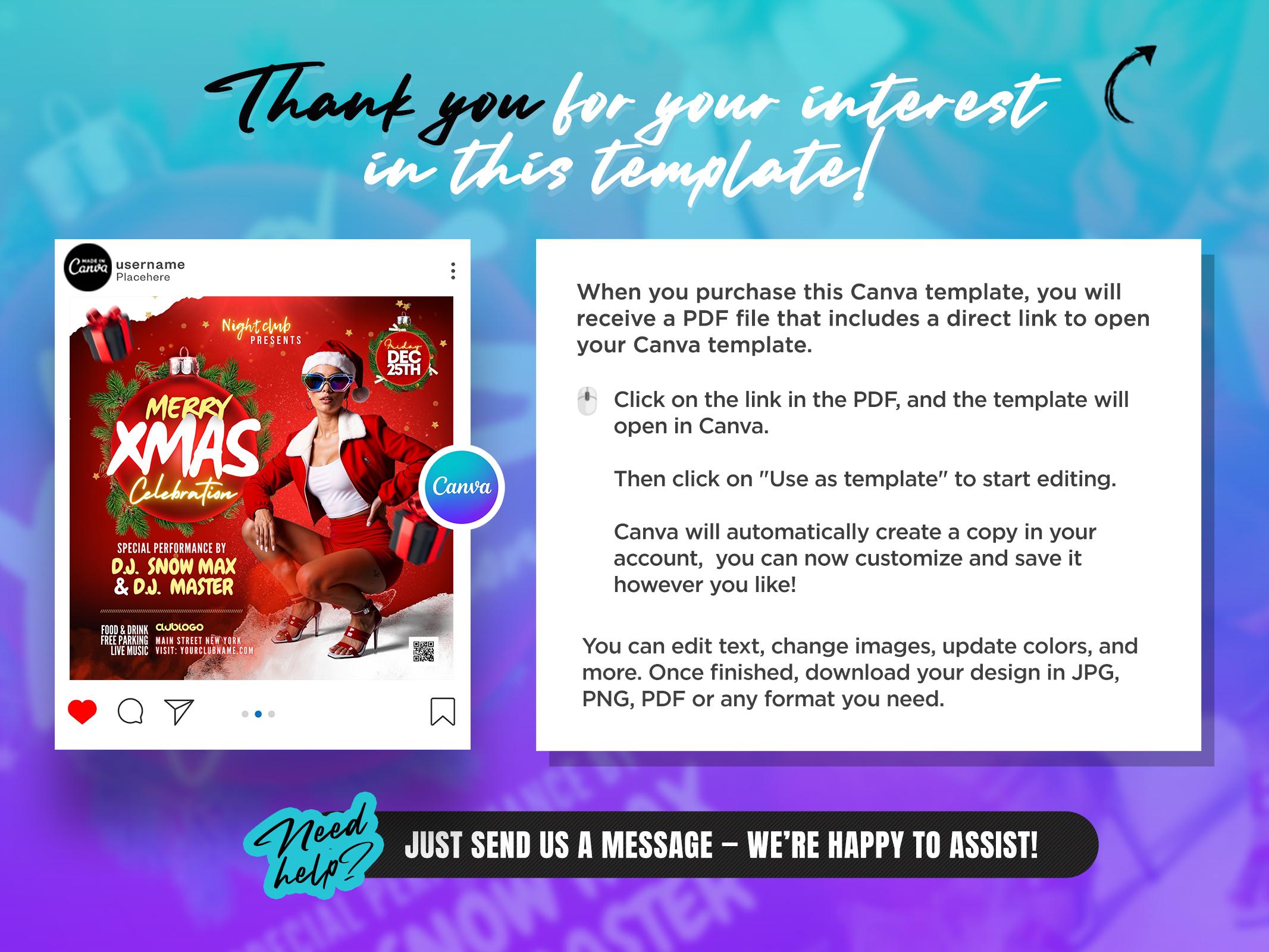 Editable Christmas Night Club Party Flyer Canva Template, Holiday DJ ...