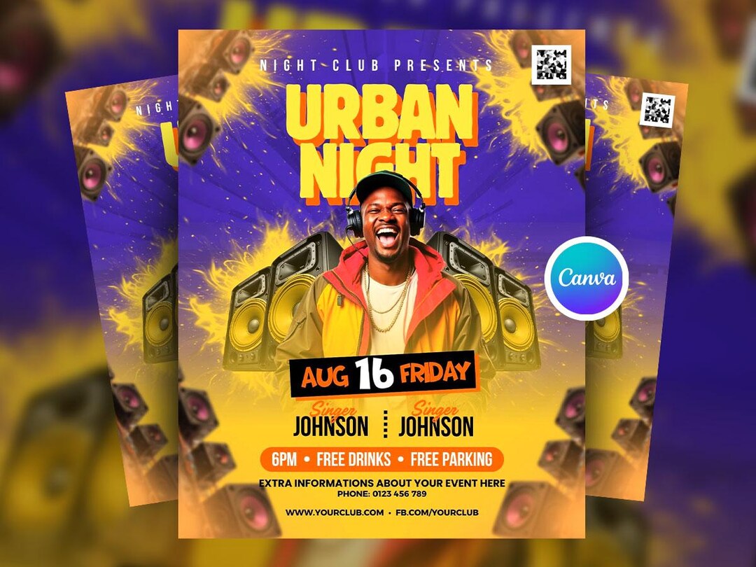Editable Night Club Weekend Party Canva Flyer Template, DJ Event Canva ...