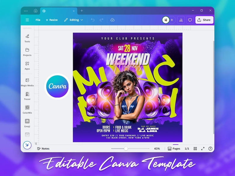 Editable Club Weekend Party Flyer Canva Template, Modern Nightclub ...