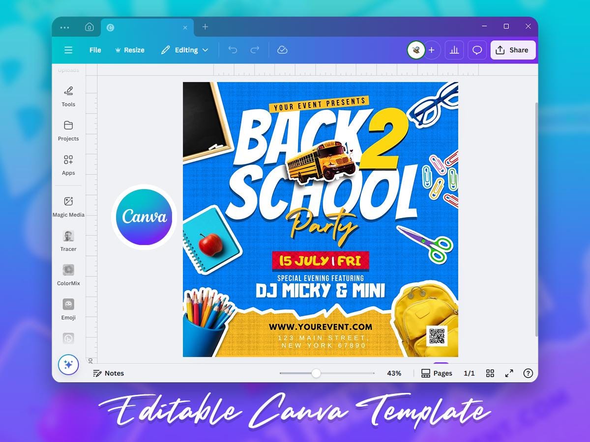 Editable Back to School Party Flyer Canva Template, Fun School Event ...