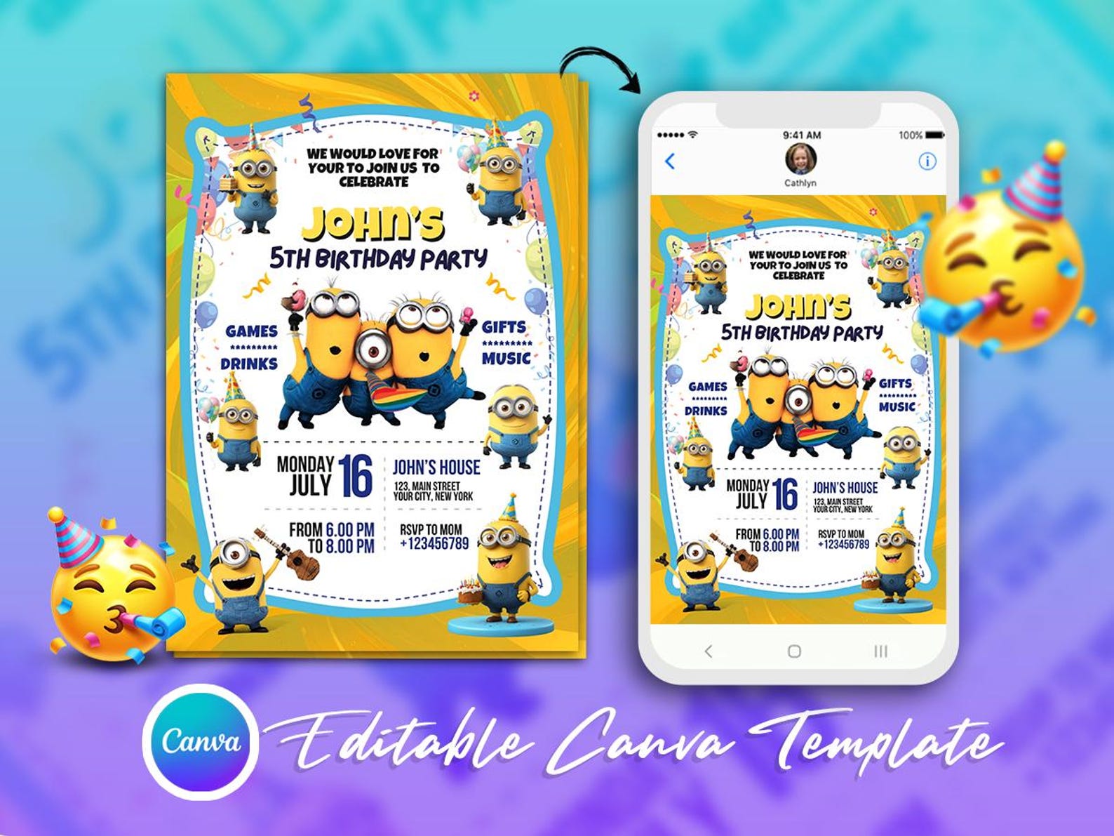 Editable Birthday Invitation, Minions Birthday Invitation Template ...
