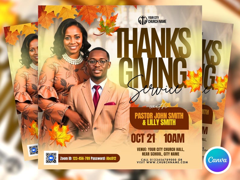 Editable Thanksgiving Church Flyer Canva Template, Fall Worship Service ...