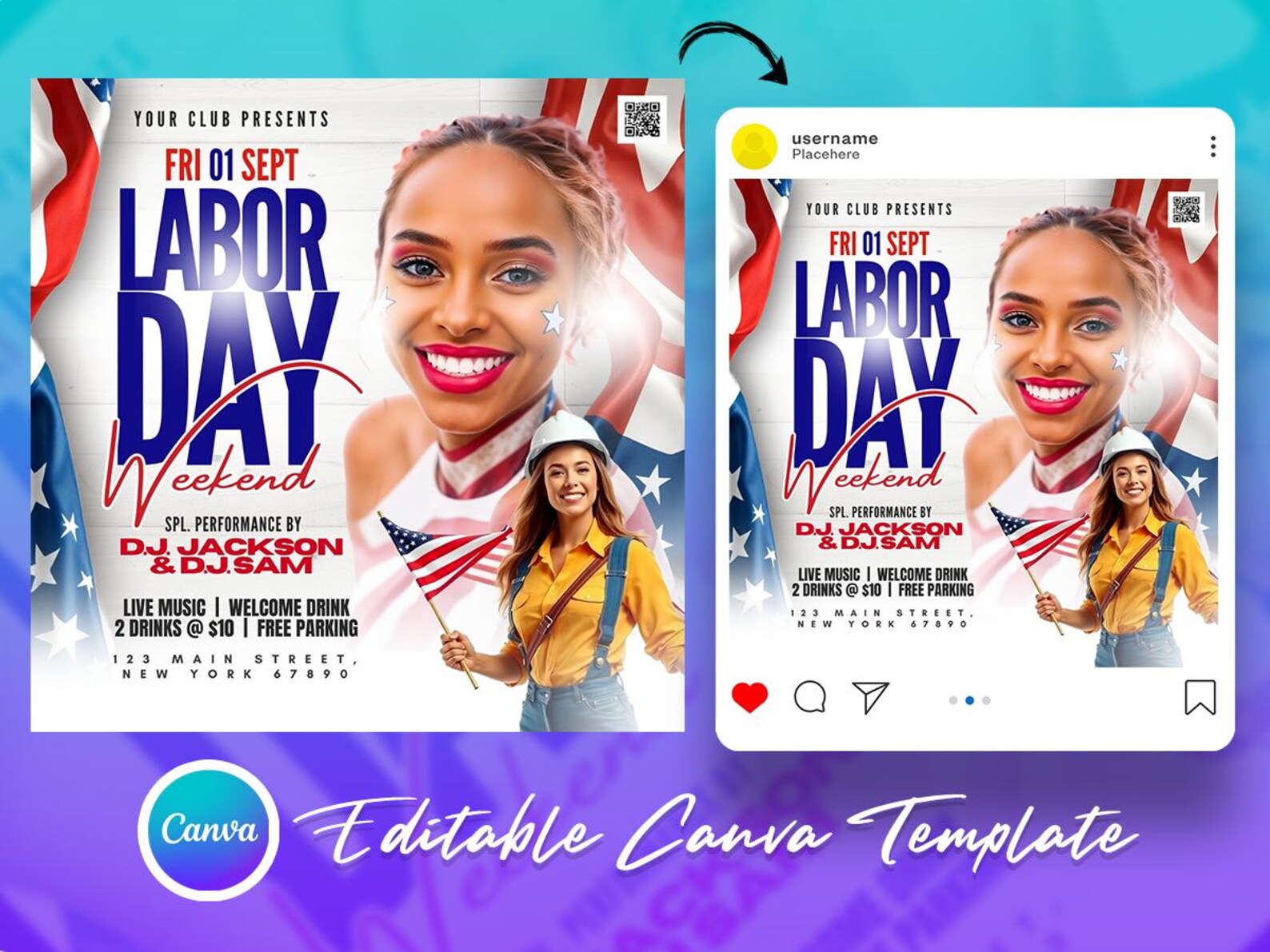 Editable Labor Day Weekend Party Flyer Canva Template, DIY Labor Day ...