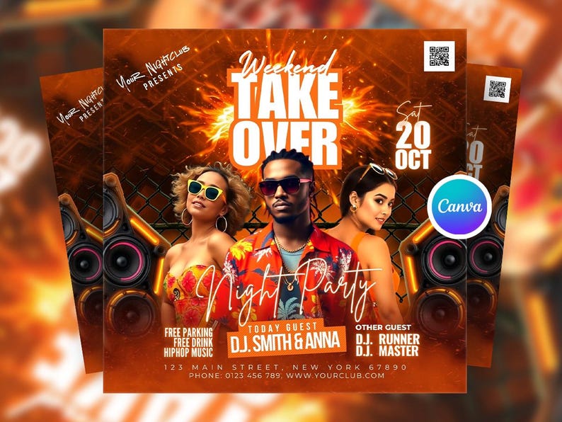 Editable Weekend Takeover Night Club Party Flyer Canva Template, DJ ...