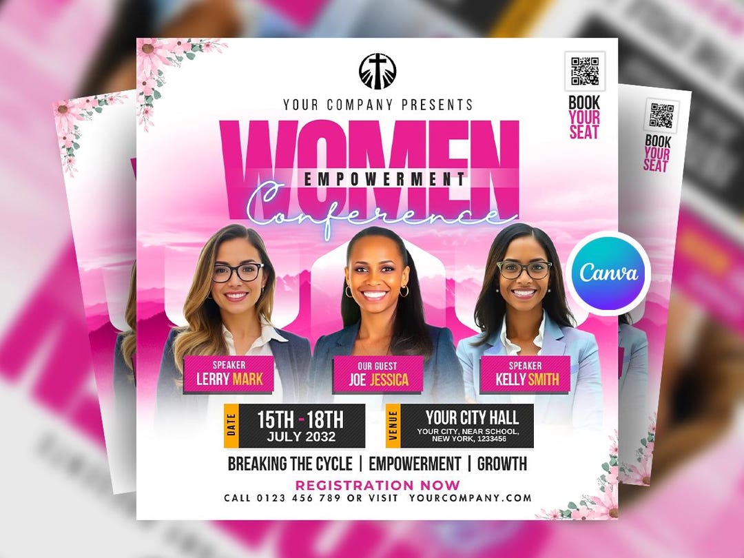 Editable Women Empowerment Conference Flyer Canva, Feminist Event Flyer ...