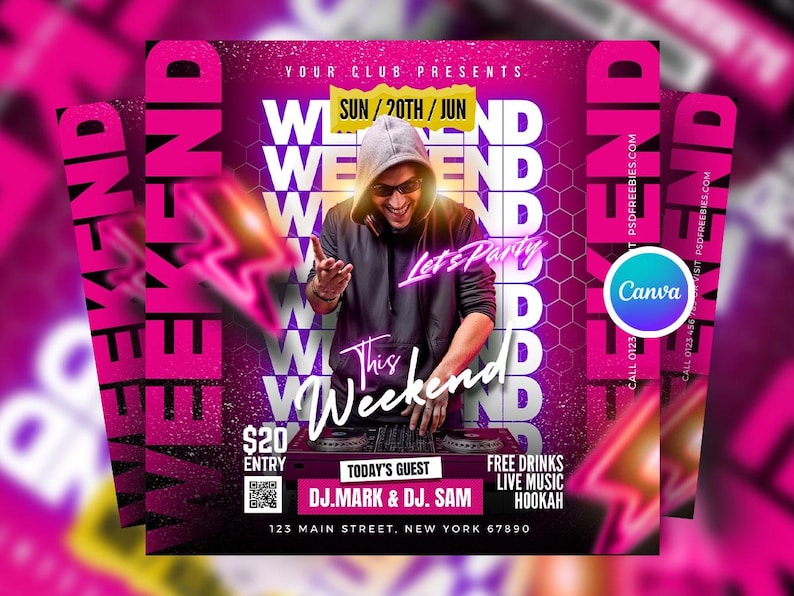 Editable Weekend Club DJ Music Party Flyer Canva Design, Club Flyer ...