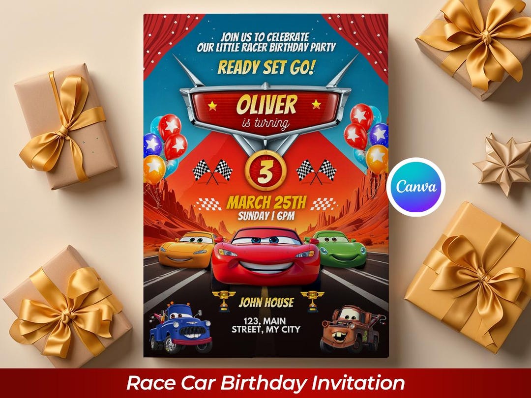 Editable Race Cars Birthday Invitation, Fast Car Theme Kids Party ...
