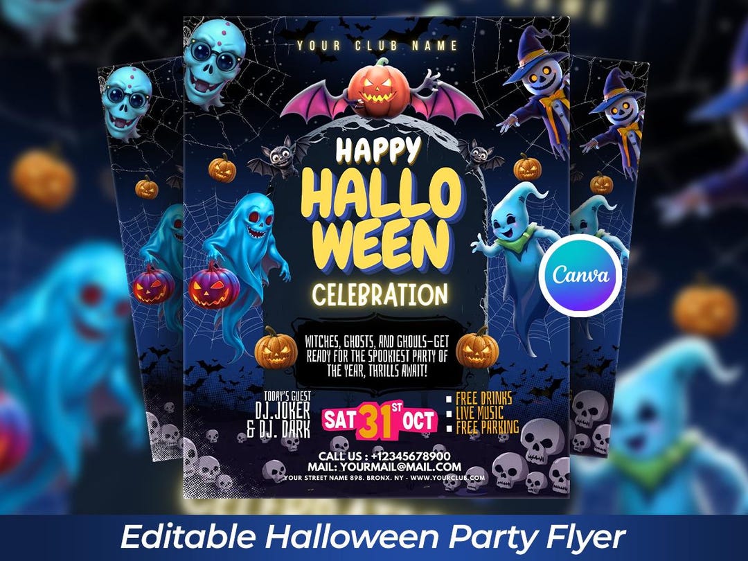 Editable Kids Halloween Party Flyer Canva Template, Trick or Treat ...