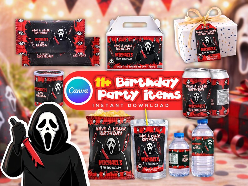 Horror Ghostface Birthday Party Favor Bundle 11+ Items, Scary Movie ...