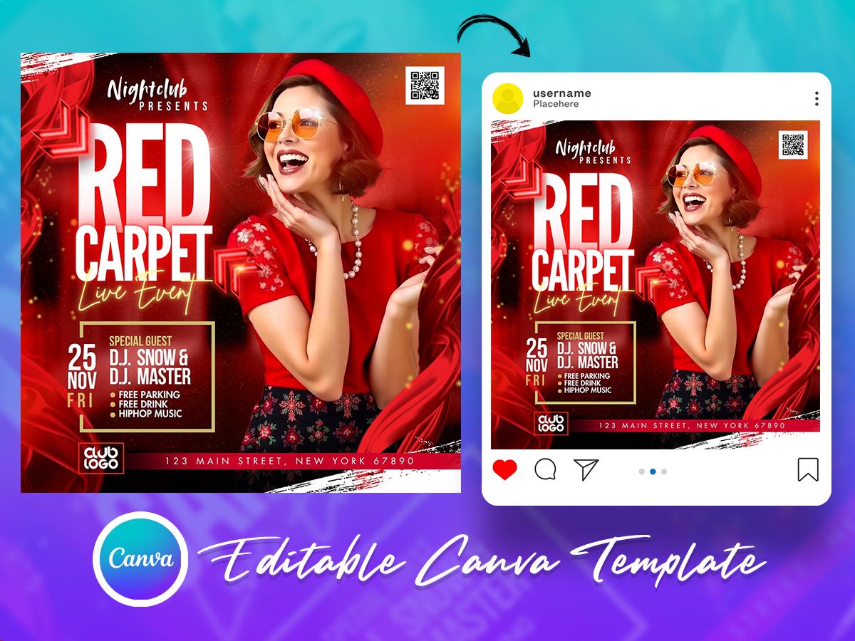 Editable Red Carpet Club Party Flyer Canva Template, VIP Night Event ...