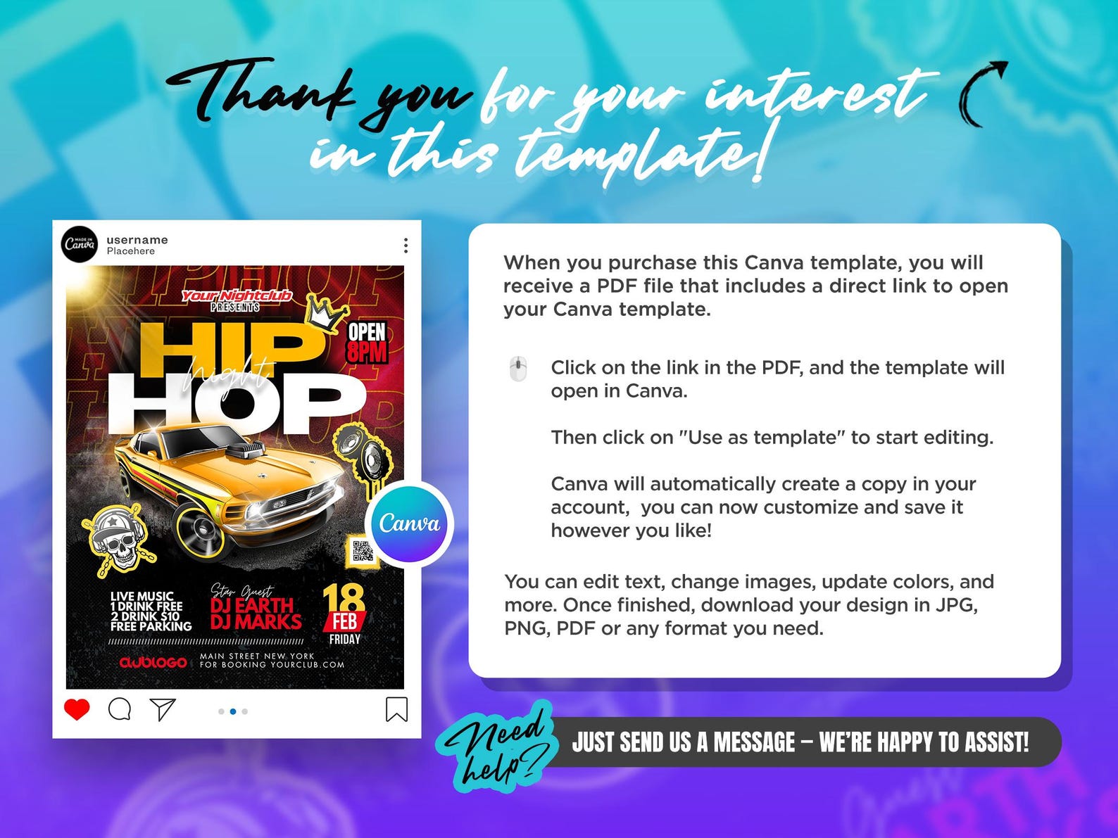 Editable Hip Hop Night Club Party Flyer Canva Template, Urban DJ Music ...