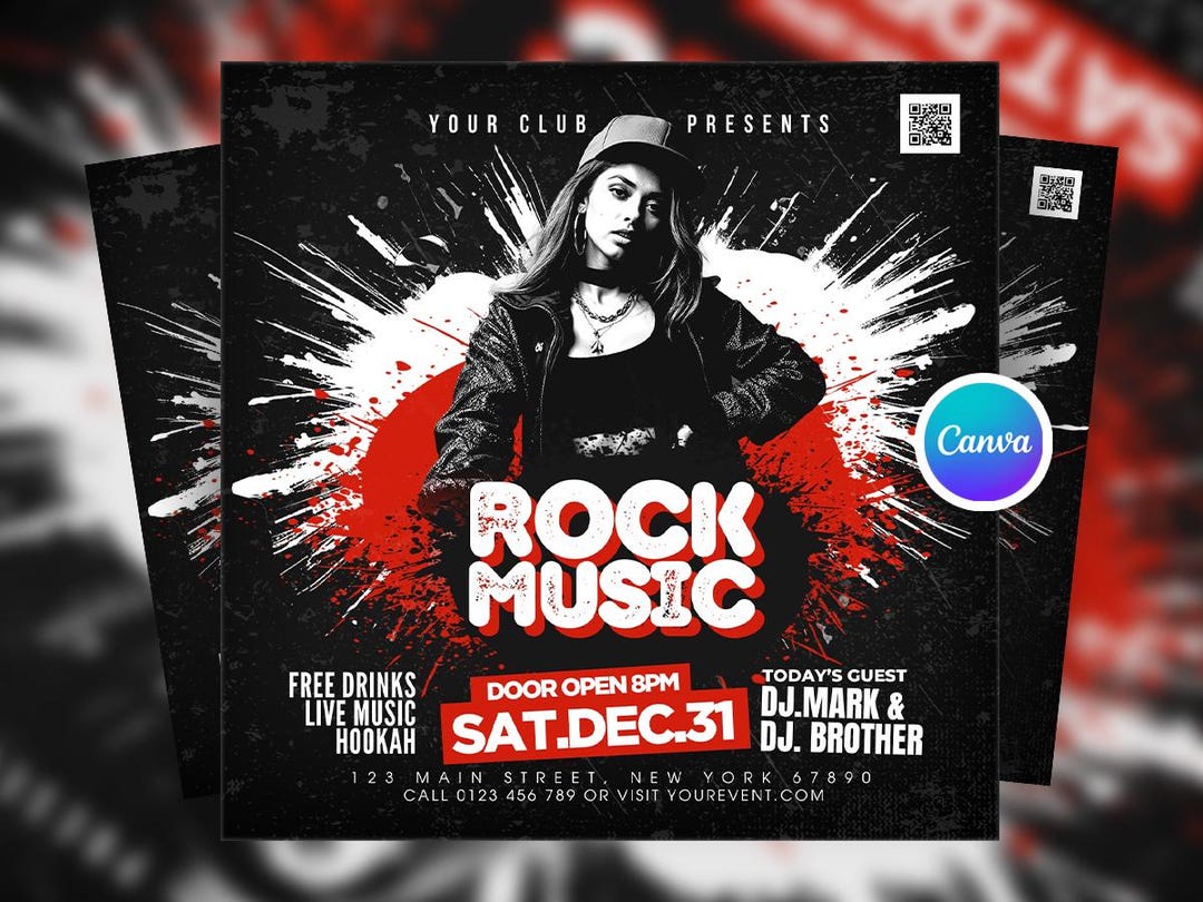 Rock Music Live Event Flyer Canva Template, Grunge Flyer, Editable Rock ...