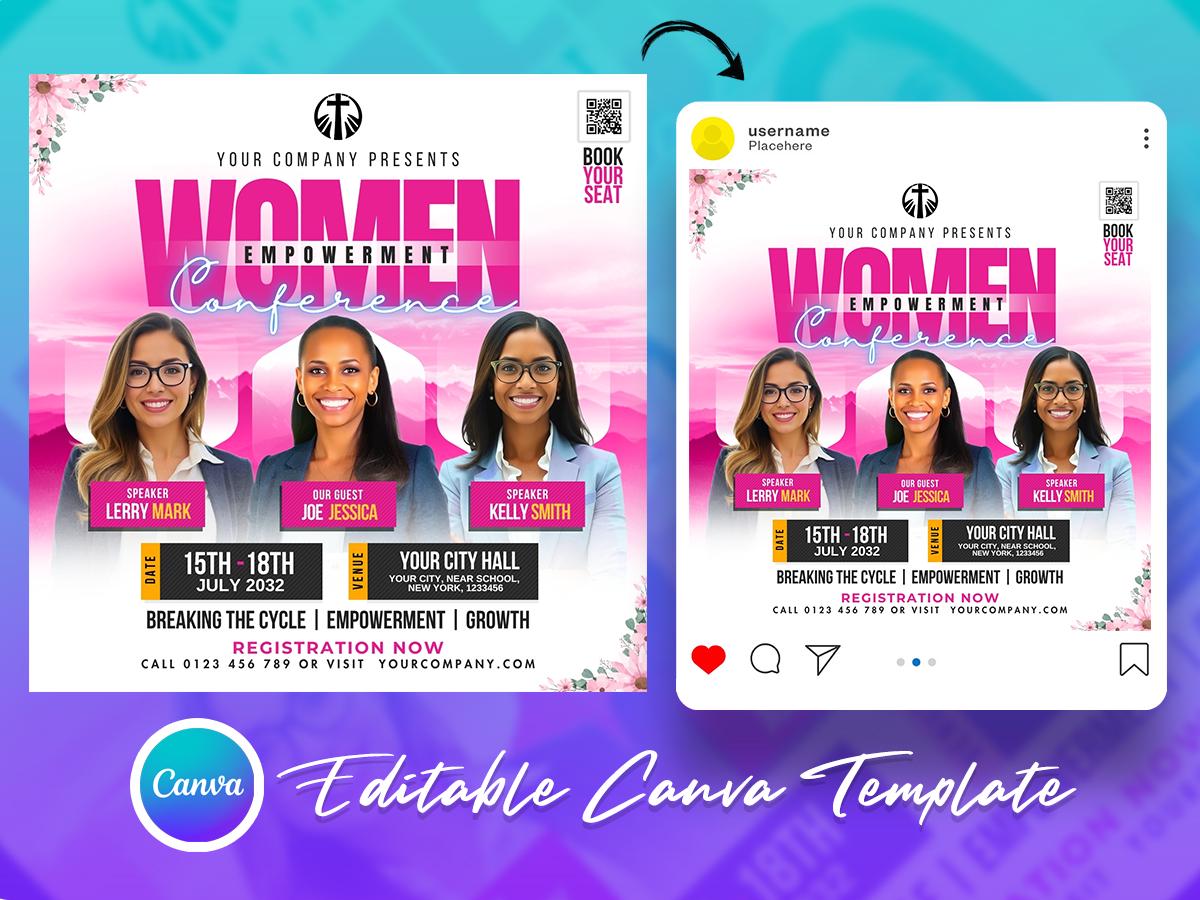 Editable Women Empowerment Conference Flyer Canva, Feminist Event Flyer ...