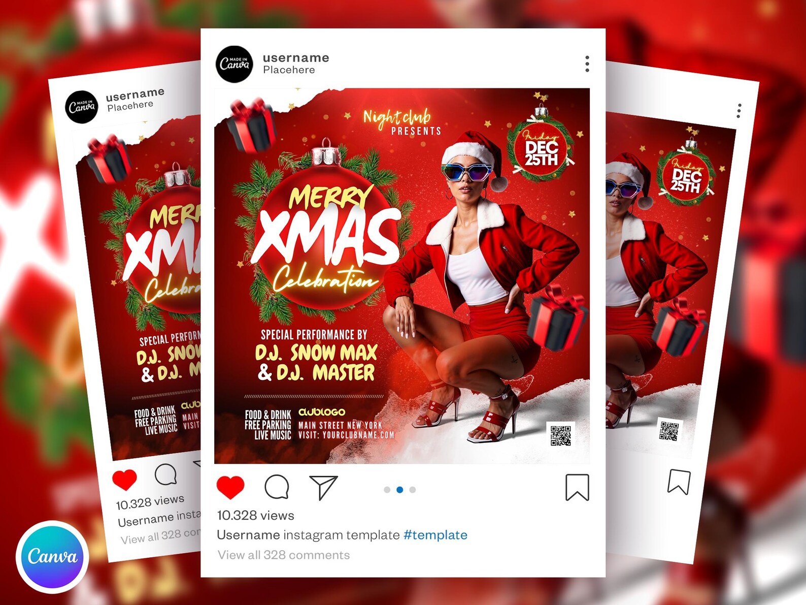 Editable Christmas Night Club Party Flyer Canva Template, Holiday DJ ...