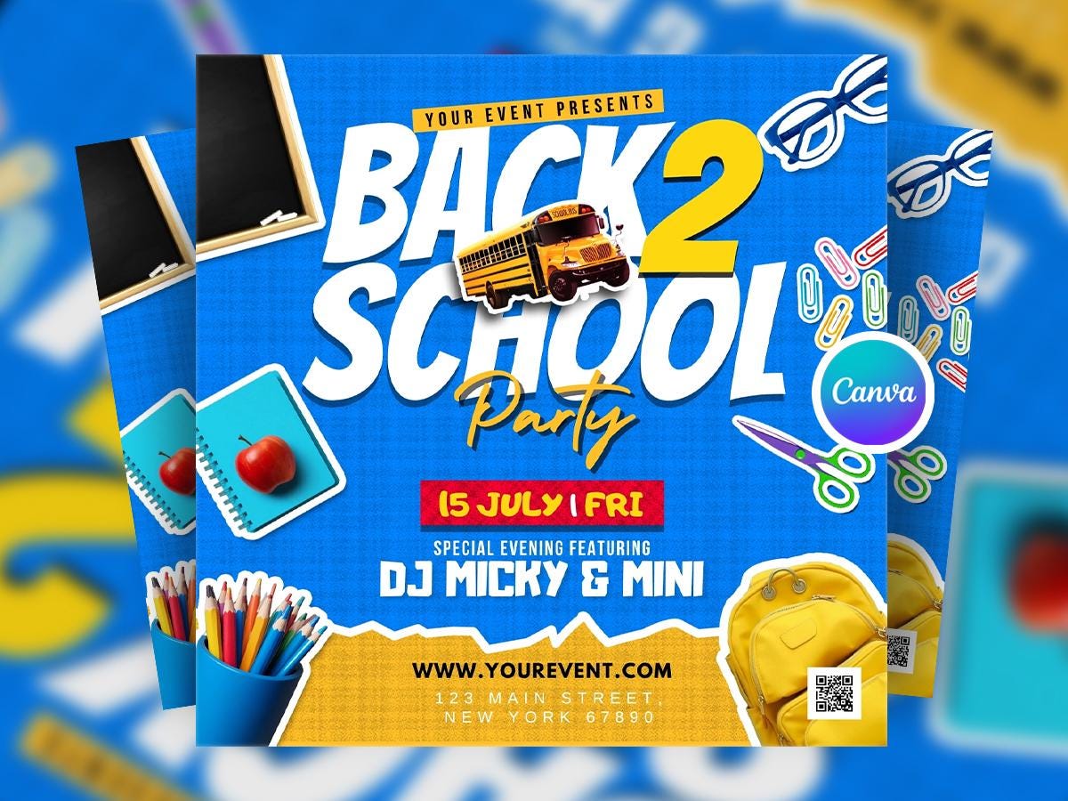 Editable Back to School Party Flyer Canva Template, Fun School Event ...