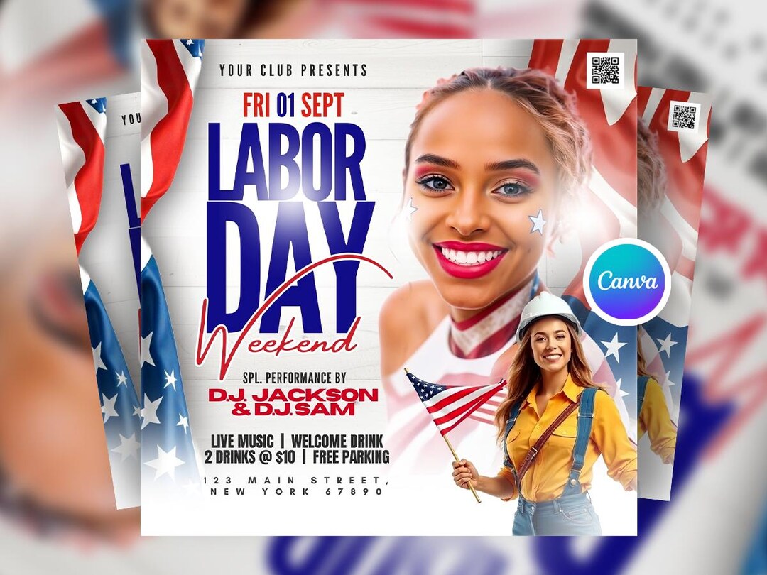 Editable Labor Day Weekend Party Flyer Canva Template, DIY Labor Day ...