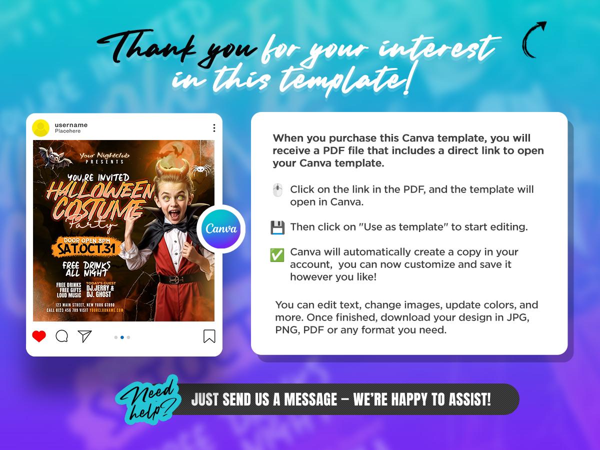 Editable Halloween Costumes Kids Party Flyer Canva Template, Cute ...