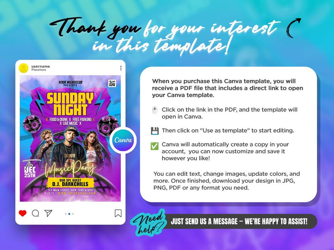 Sunday Night Music Party Flyer Canva Template, Editable DJ Event Flyer ...