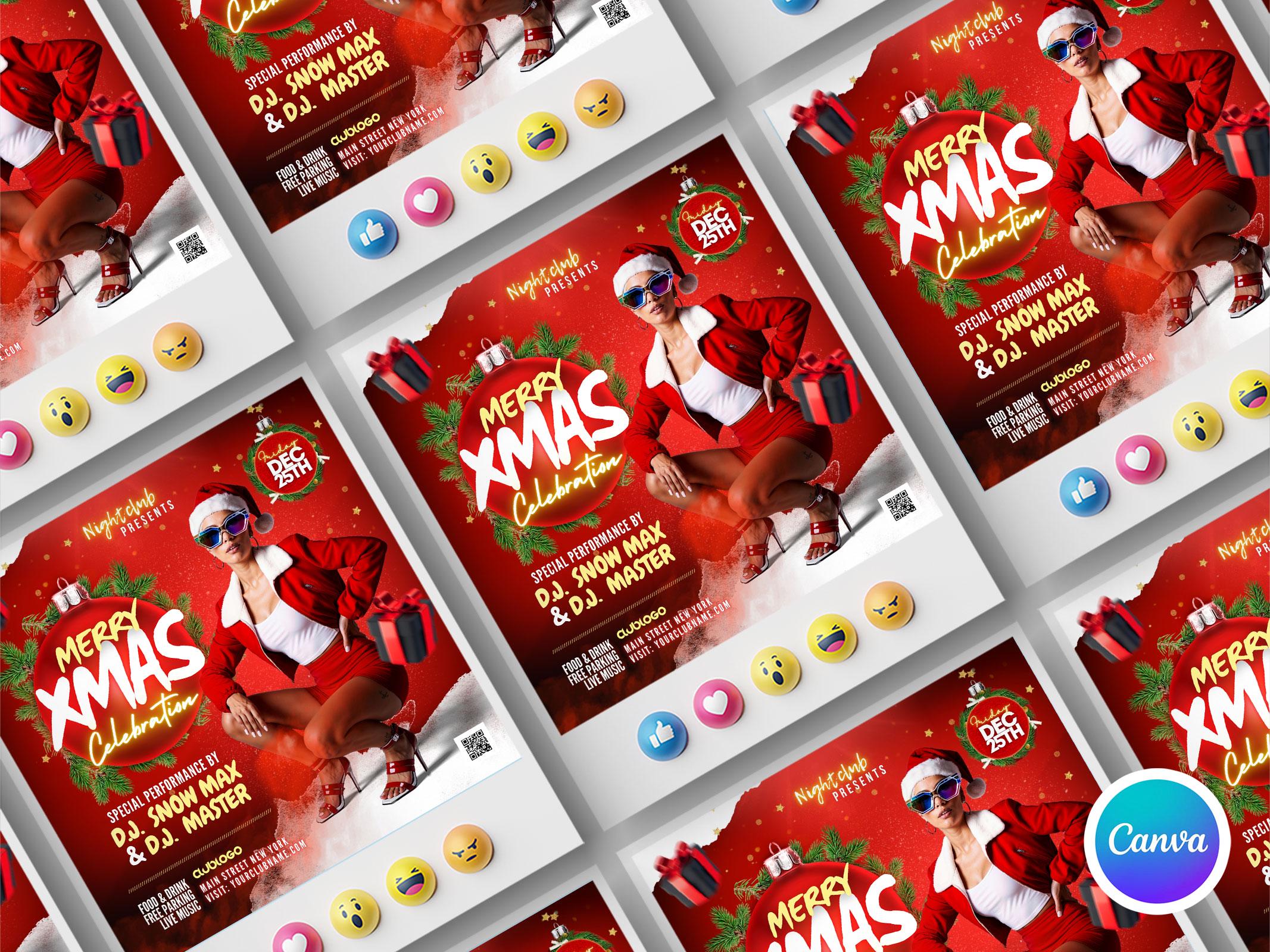 Editable Christmas Night Club Party Flyer Canva Template, Holiday DJ ...