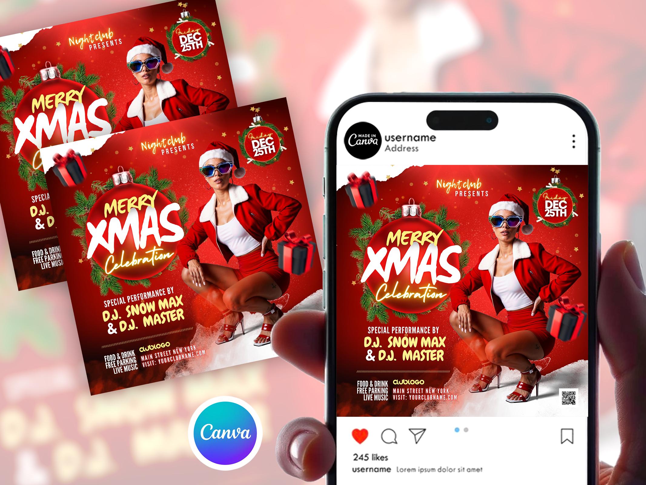 Editable Christmas Night Club Party Flyer Canva Template, Holiday DJ ...