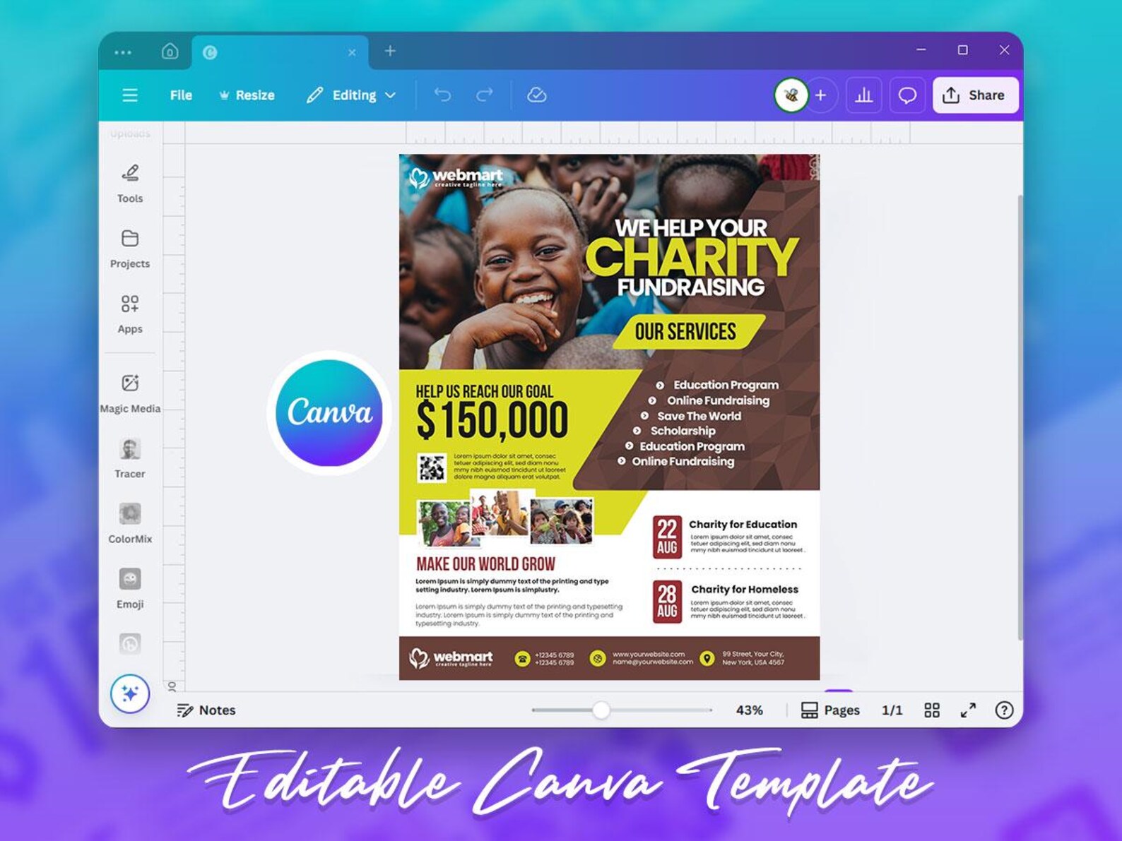 Editable NGO Charity Fundraisers Flyer Canva Template, Non-profit Event ...