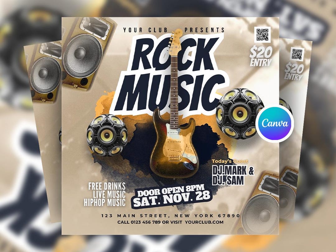 Editable Rock Music Event Post Canva Template, Digital Concert Flyer ...