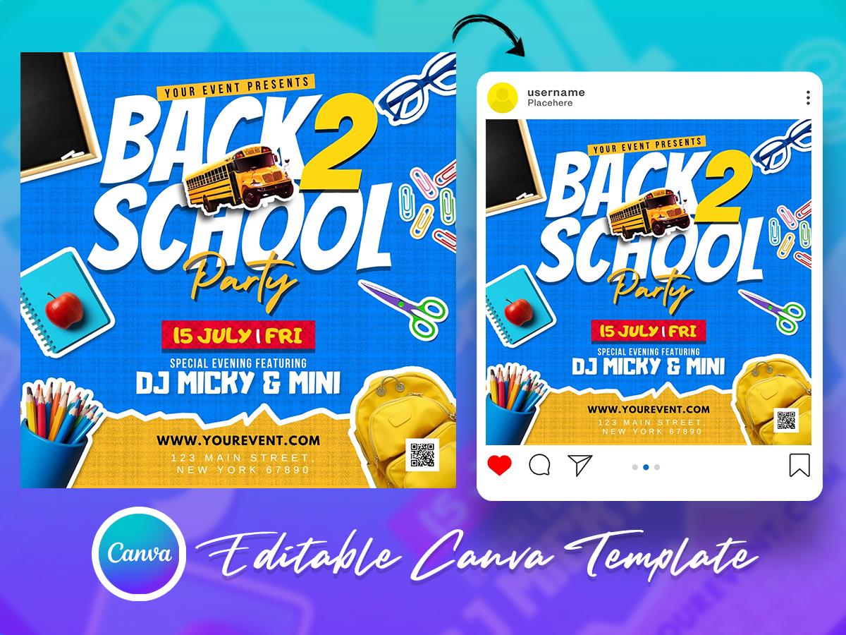 Editable Back to School Party Flyer Canva Template, Fun School Event ...