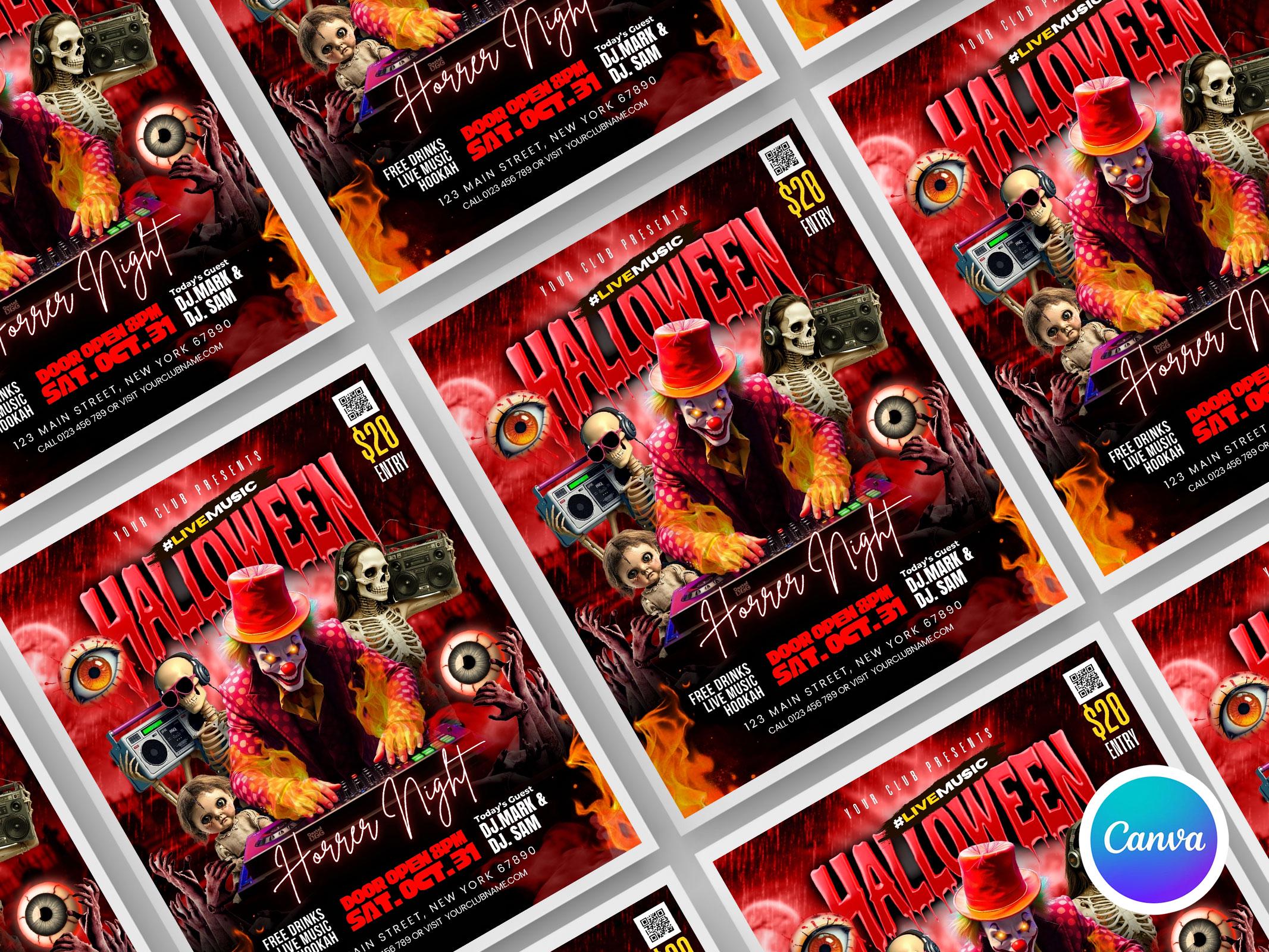 Editable Halloween Party Flyer Canva Template, DIY Halloween Party ...