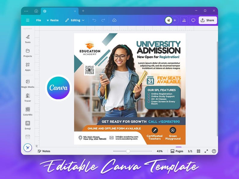 Editable School University Promotion Flyer Canva Template, Digital ...
