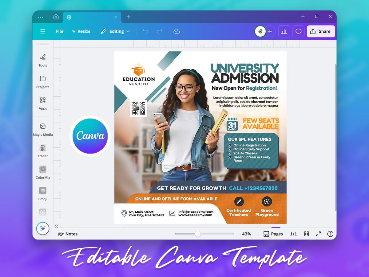 Editable School University Promotion Flyer Canva Template, Digital ...