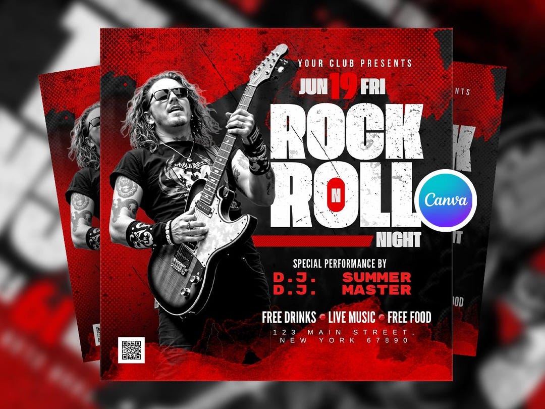 Editable Rock N Roll Music Event Flyer Canva Template, Rock Concert ...
