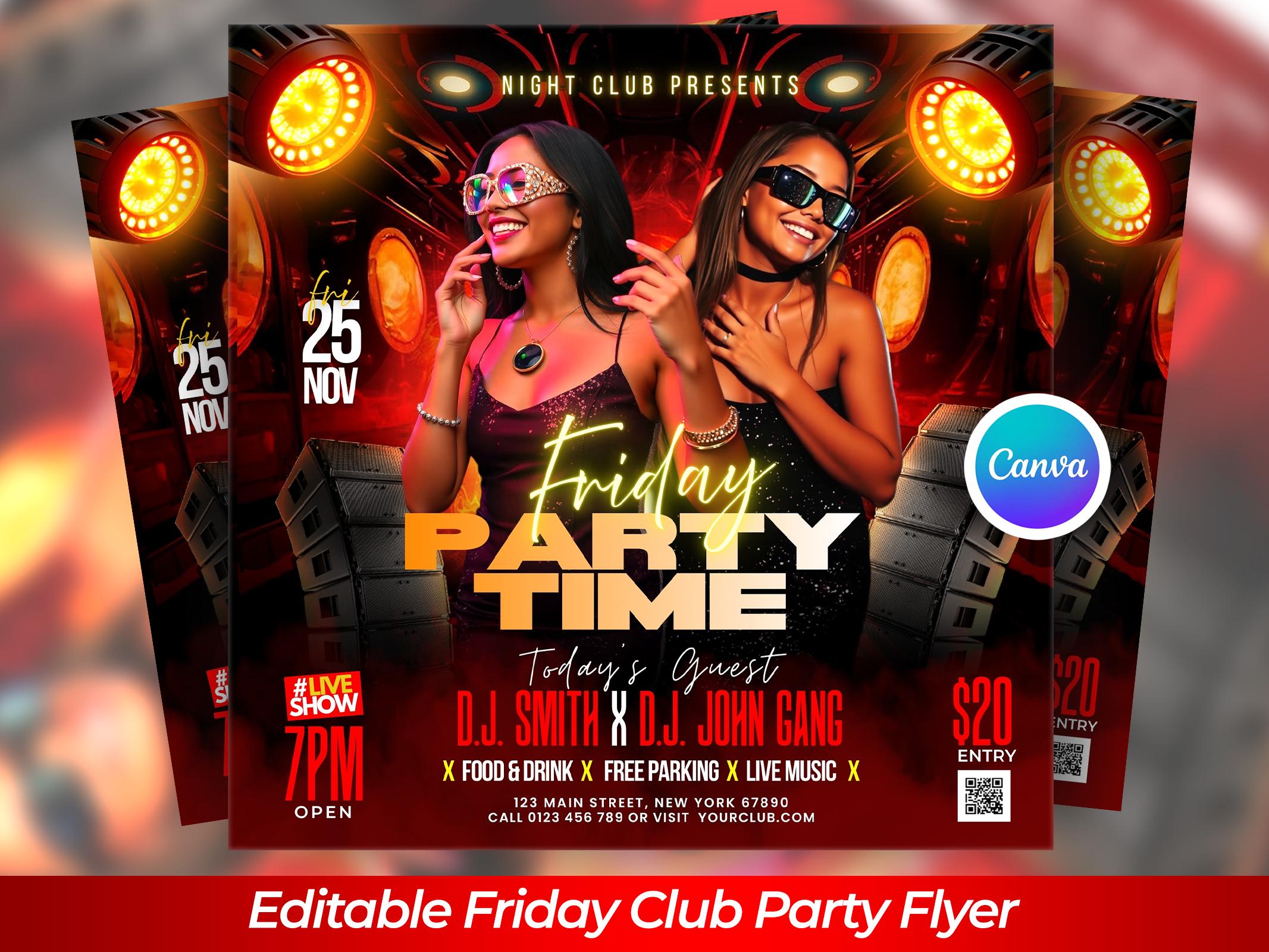 Editable Nightclub Party Social Media Flyer Canva Template, DJ Club ...