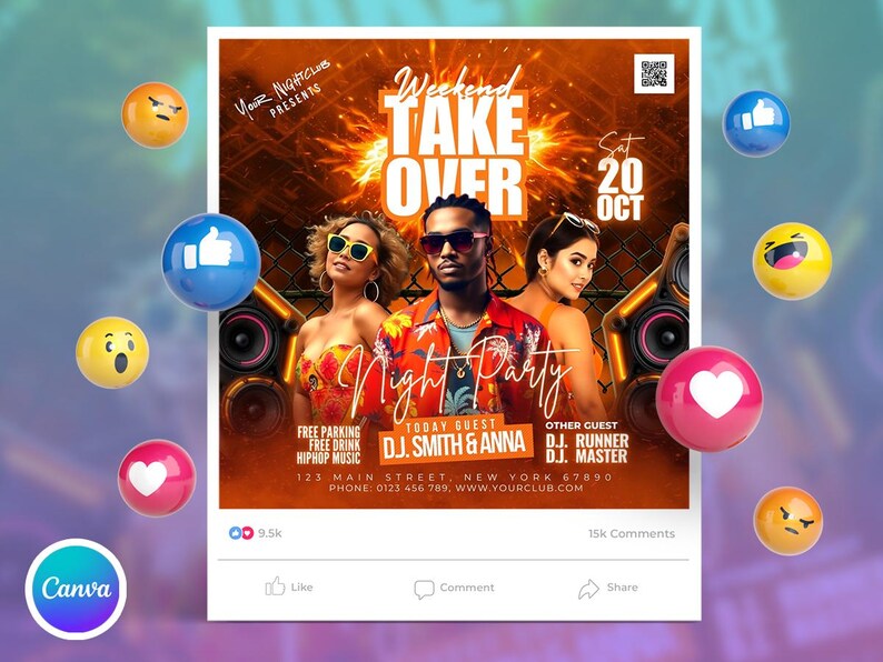 Editable Weekend Takeover Night Club Party Flyer Canva Template, DJ ...