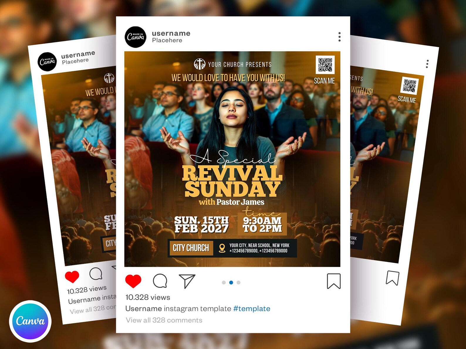 Editable Church Revival Sunday Flyer Canva, Christian Worship Service ...