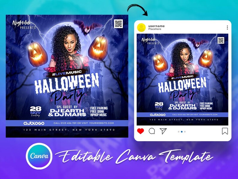 Editable Halloween Party Canva Flyer Template, Spooky Costume Party ...