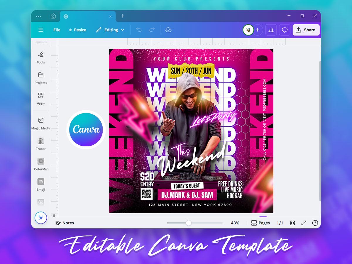 Editable Weekend Club DJ Music Party Flyer Canva Design, Club Flyer ...