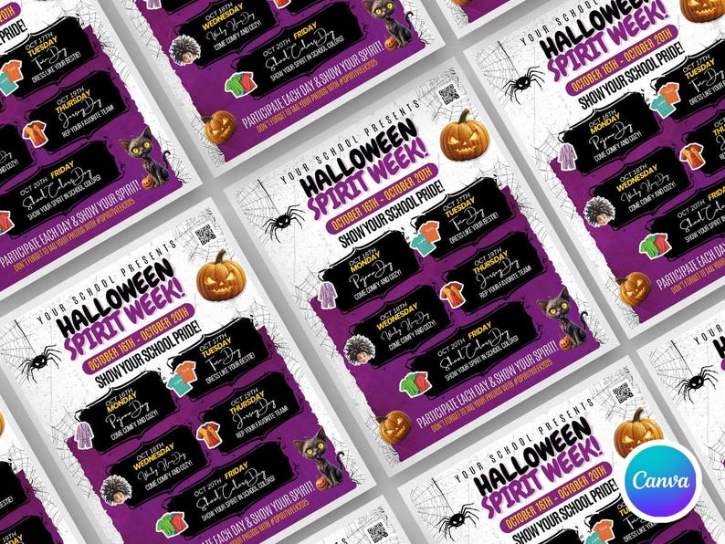 Editable Halloween Spirit Week Flyer Canva Template, School Spirit Week ...