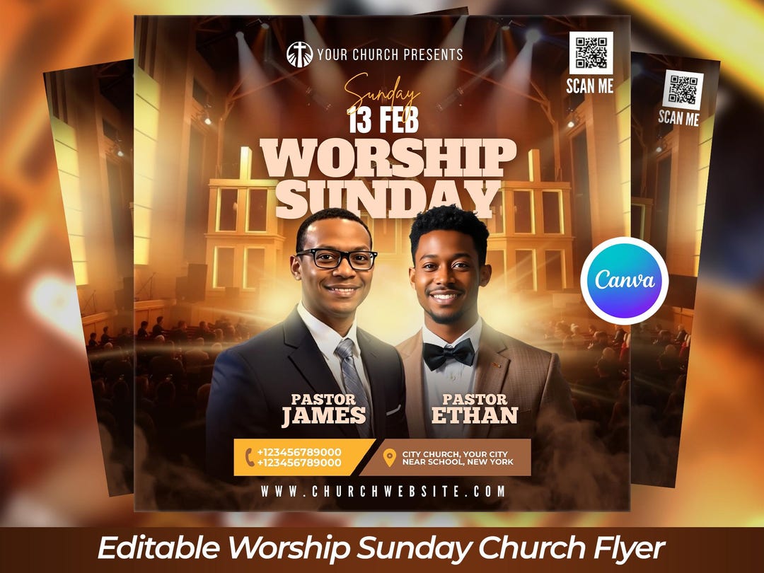 Editable Church Worship Sunday Flyer, Weekly Church Service ...