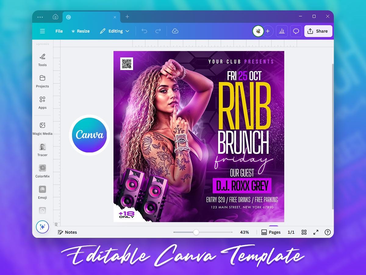Editable Rnb Night Club Party Flyer Canva Template, DIY Club Party ...