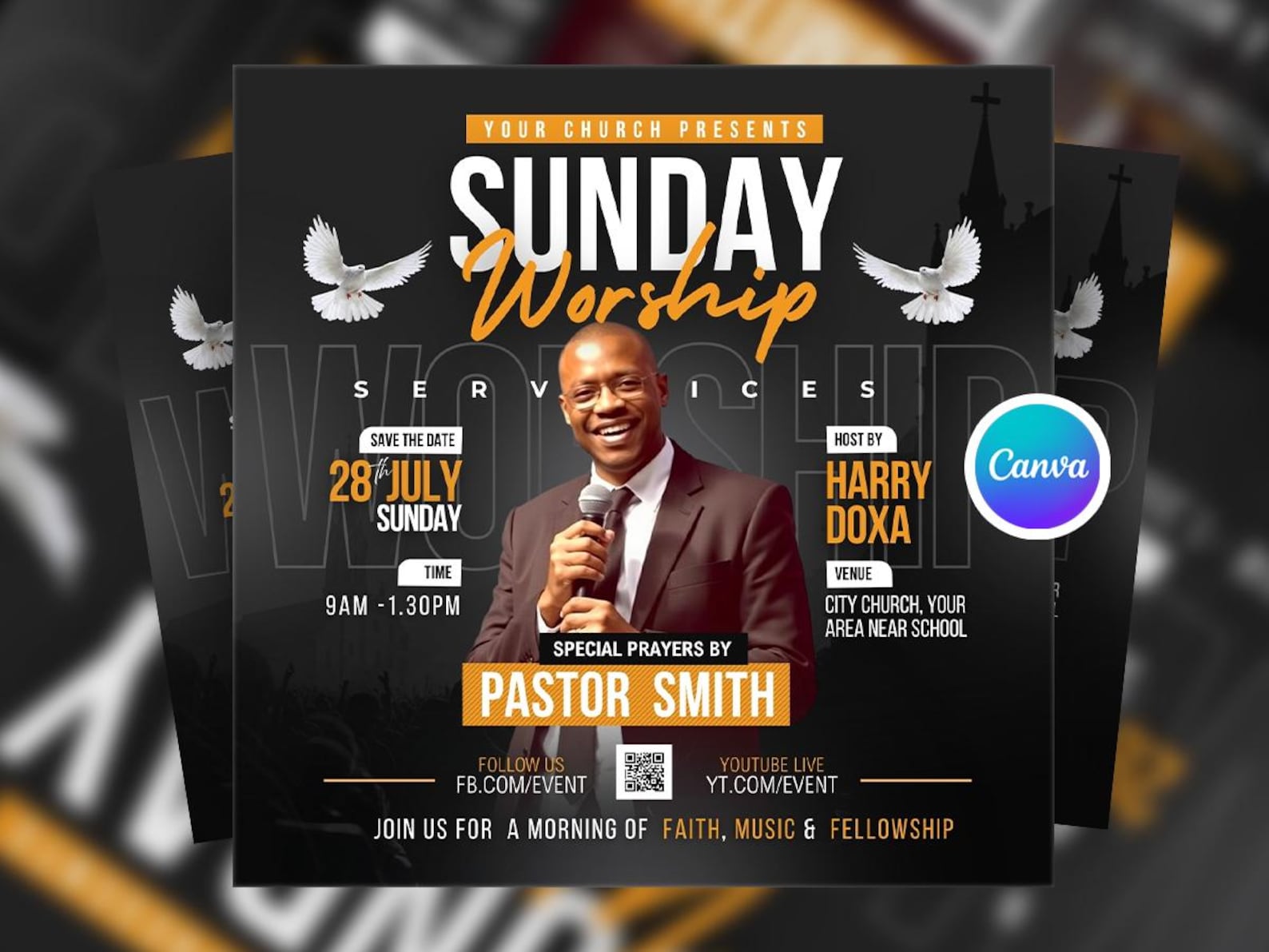 Editable Church Special Sunday Service Flyer Canva Template, Religious ...