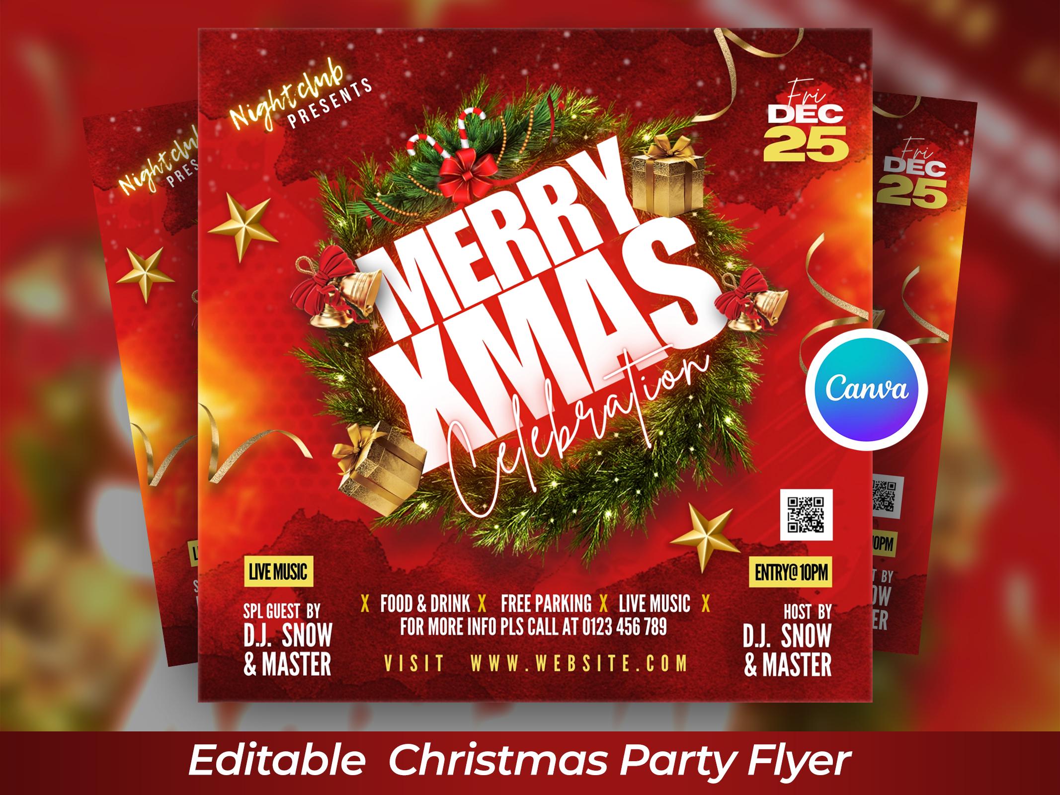 Editable Christmas Party Invitation Flyer Canva Template, Holiday Event ...