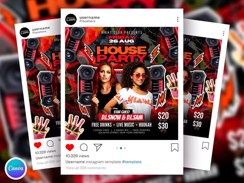 House Party Social Media Flyer Canva Template, Editable Home Party ...