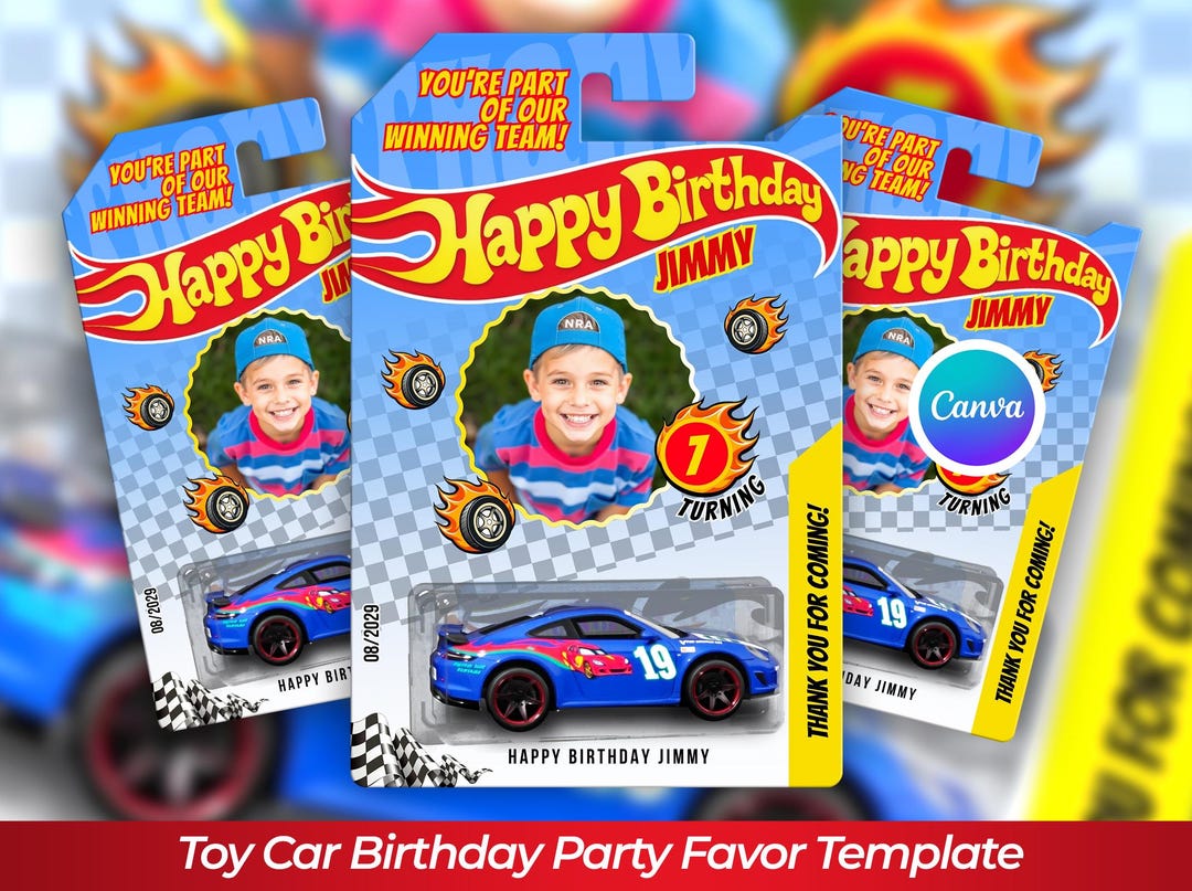 Editable Birthday Car Toy Packaging Canva Template, Kids Party Favor ...