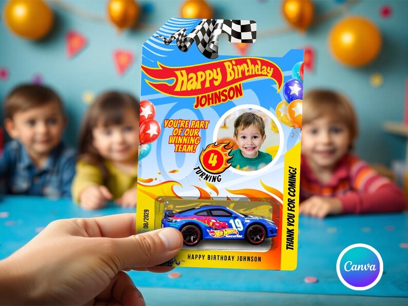Editable Birthday Toy Car Favor Packaging, Hot Wheels Inspired ...