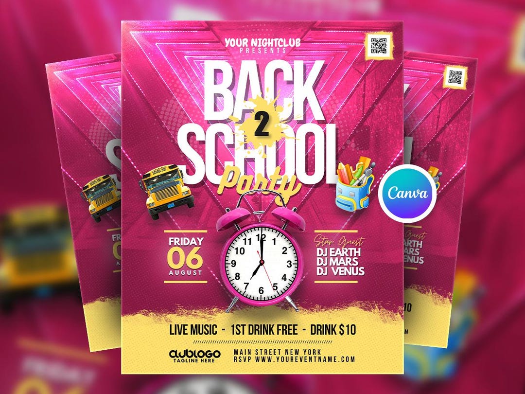 Editable Back to School Party Flyer Canva Template, First Day of School ...