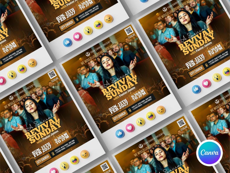 Editable Church Revival Sunday Flyer Canva, Christian Worship Service ...