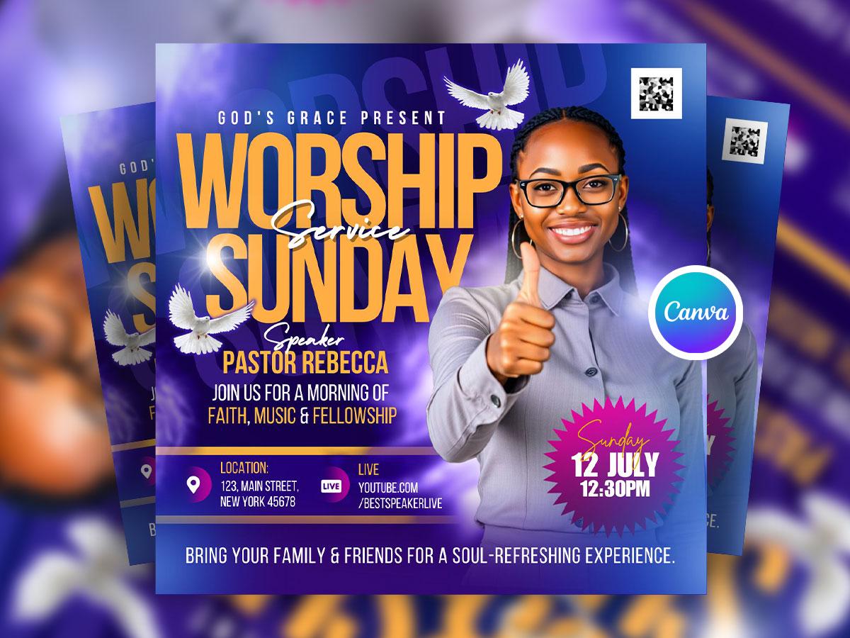 Sunday Church Worship Flyer Template, Editable Church Social Media ...